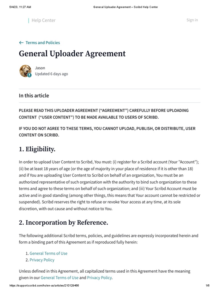 General Uploader Agreement - Scribd Help Center PDF | PDF