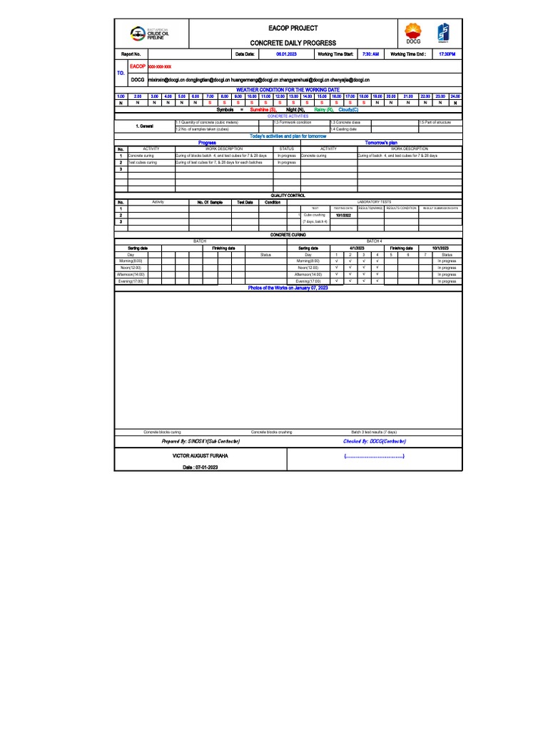 EACOP Concrete Daily Progress Report | PDF
