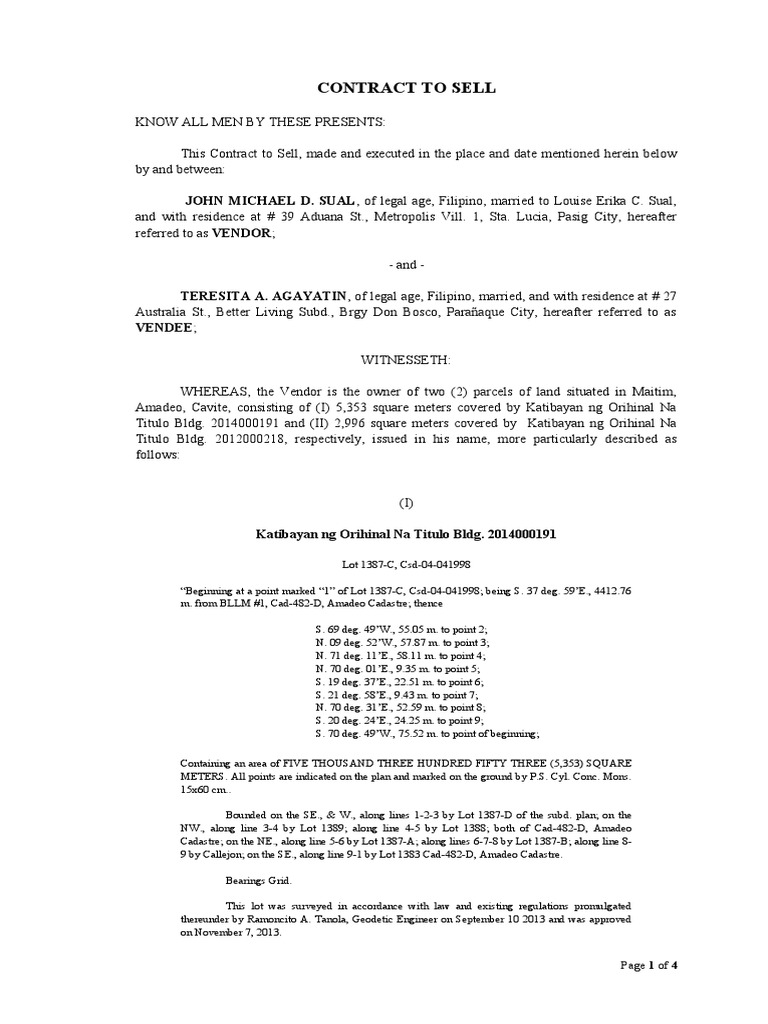 Contract To Sell (JM Sual) | PDF | Justice | Crime & Violence