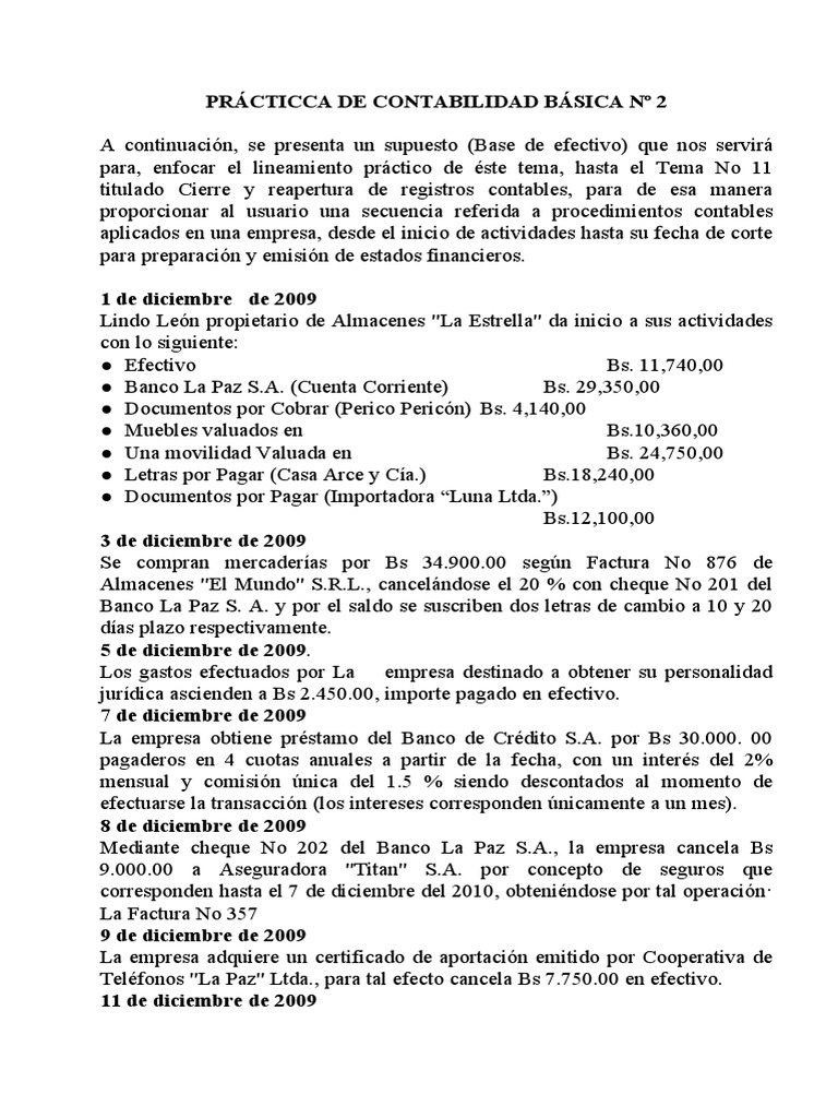 PRACTICA LA ESTRELLA CONTABILIDAD BASICA.docx | PDF | Contabilidad | Bancos