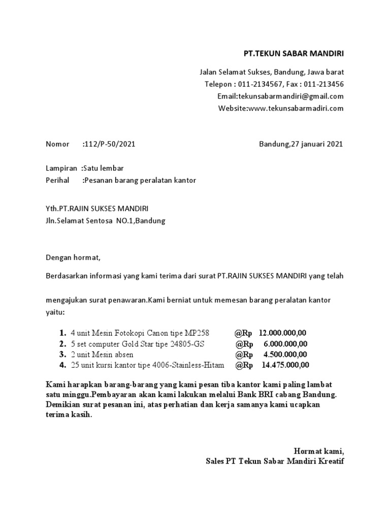 Contoh Surat Pesanan-1 | PDF