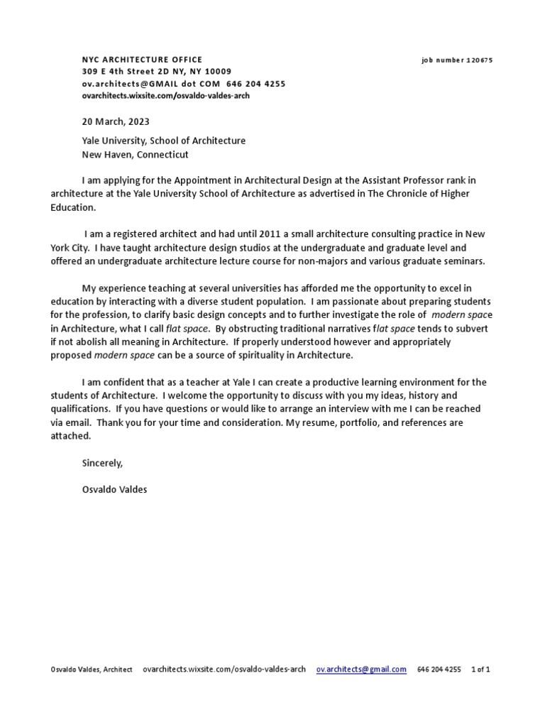 Yale120675 Cover Letter PDF | PDF