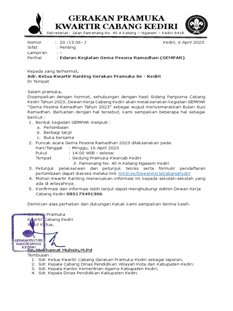 No. 20 Edaran Kegiatan Gempar 2023 PDF | PDF