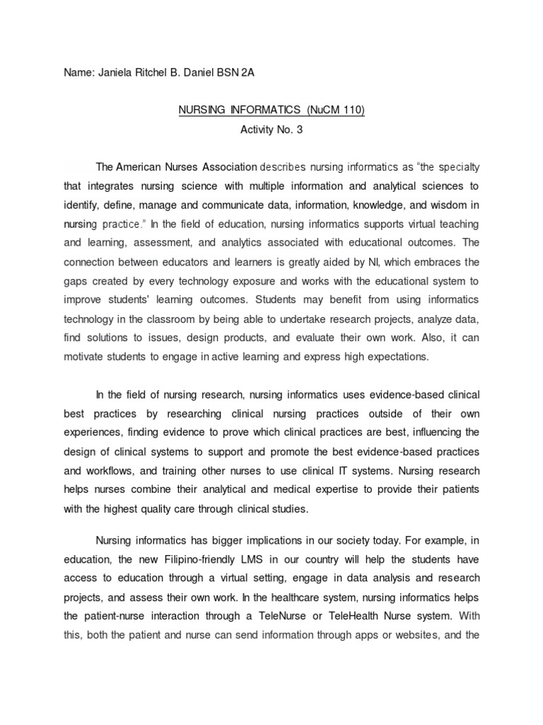 Nursing Informatics Activity 3 | PDF | Nursing | Health Informatics