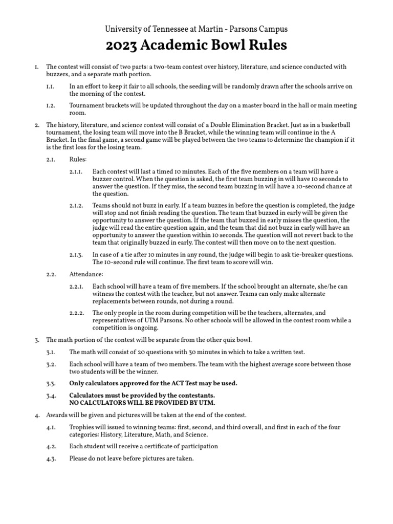 2023 Academic Bowl Rules PDF | PDF