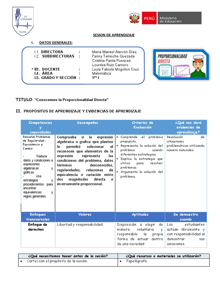 SESION DE APRENDIZAJE N°7-Conocemos La Proporcionalidad Directa | PDF | Evaluación | Aprendizaje