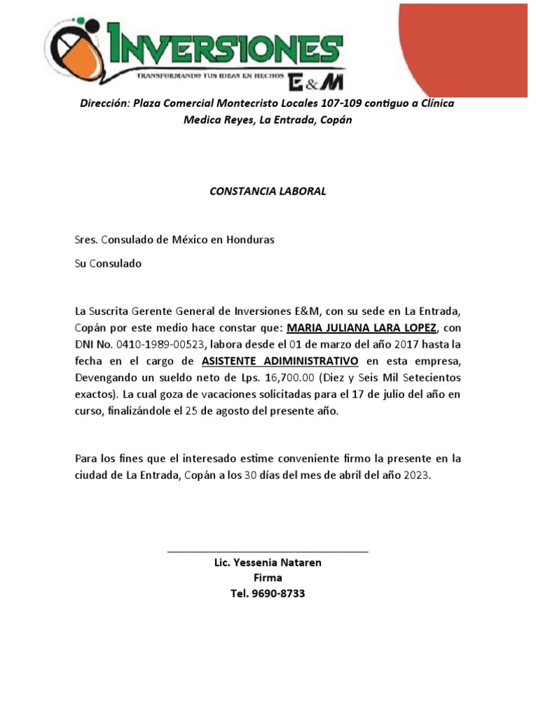 Constancia Laboral | PDF