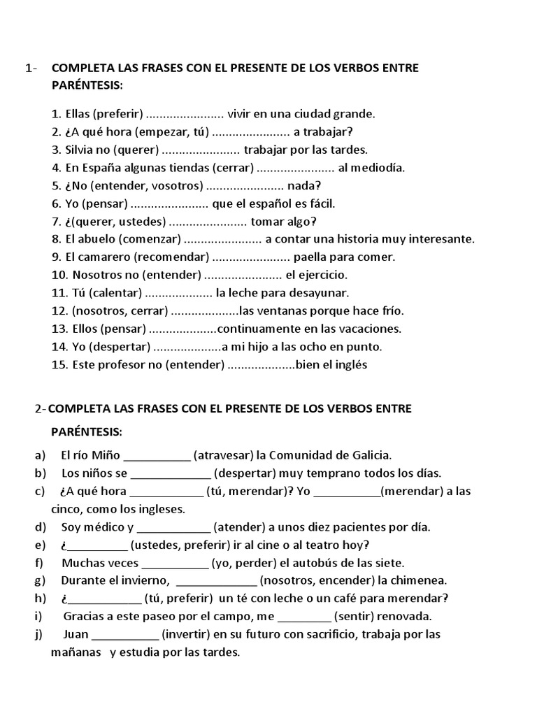 FRASES Verbos e Ie o Ue PDF | PDF