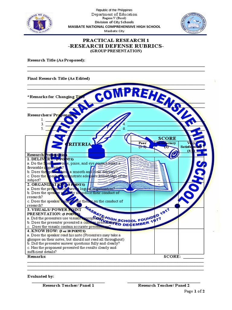 Research Defense Rubrics | PDF | Cognition | Cognitive Science