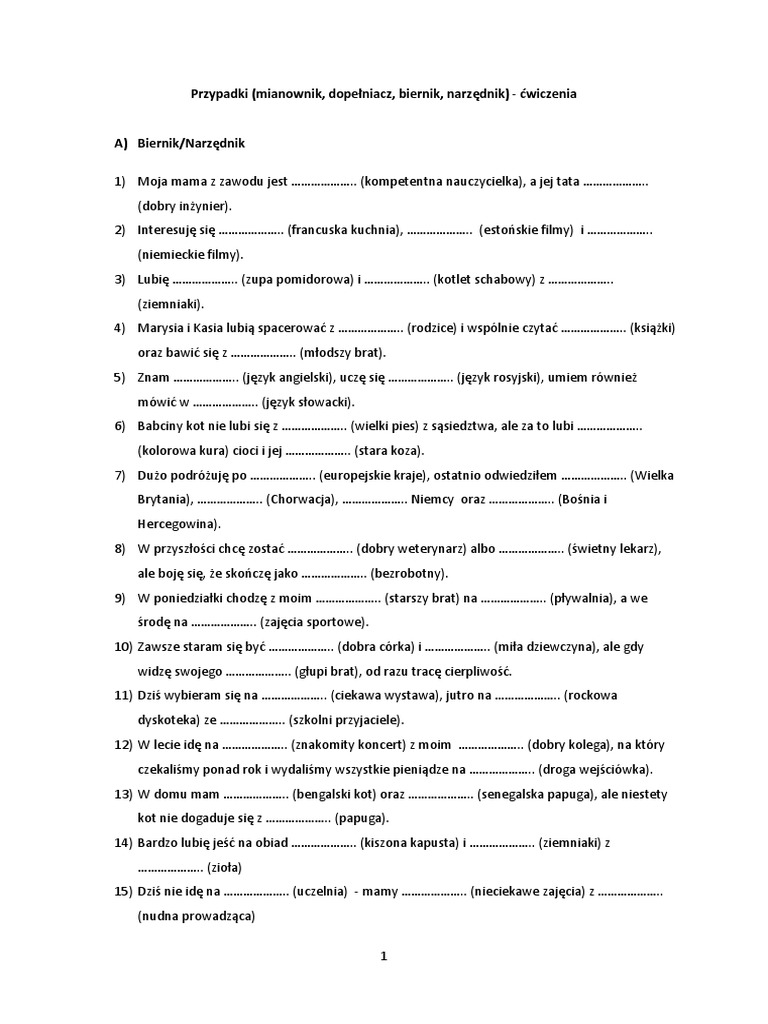 Przypadki - Cwiczenia PDF | PDF