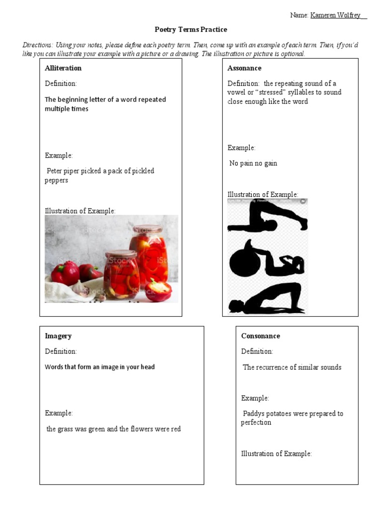 2020 Poetry Terms Practice #1 | PDF
