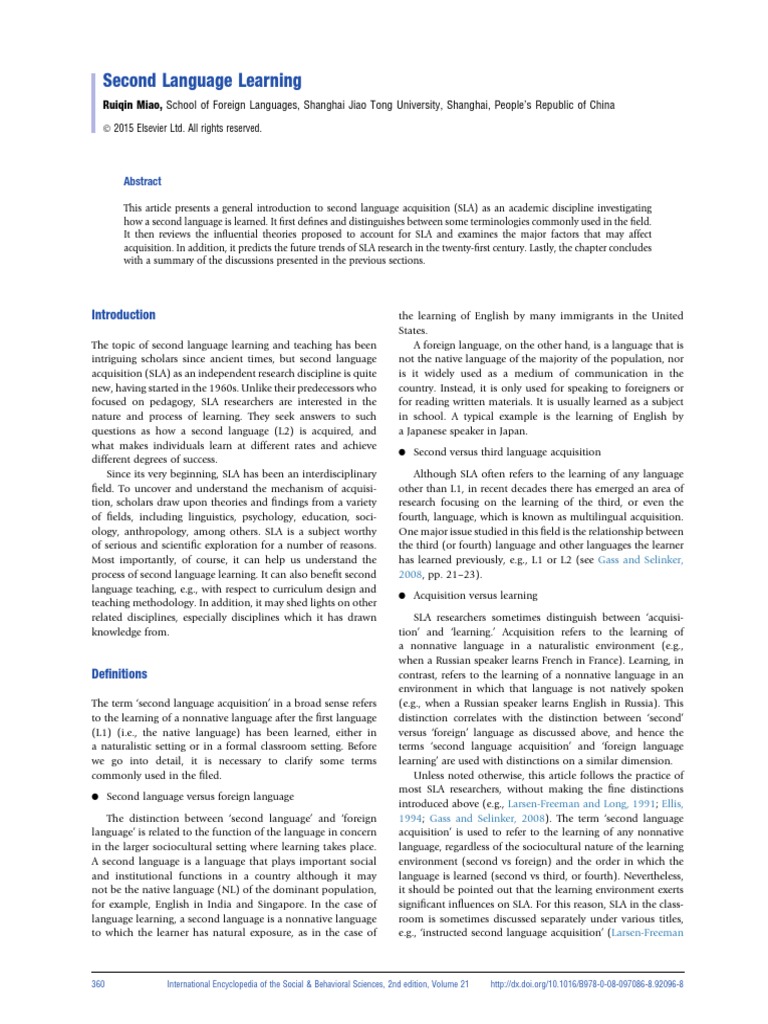 2015 - Miao, Ruqin - Second Language Learning PDF | PDF