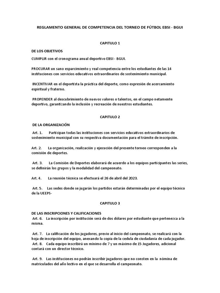 Reglamento General de Competencia Del Torneo de Fútbol Ebse | PDF