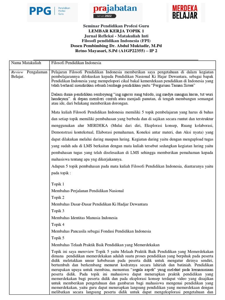 Jurnal Refleksi FPI (Retno) | PDF