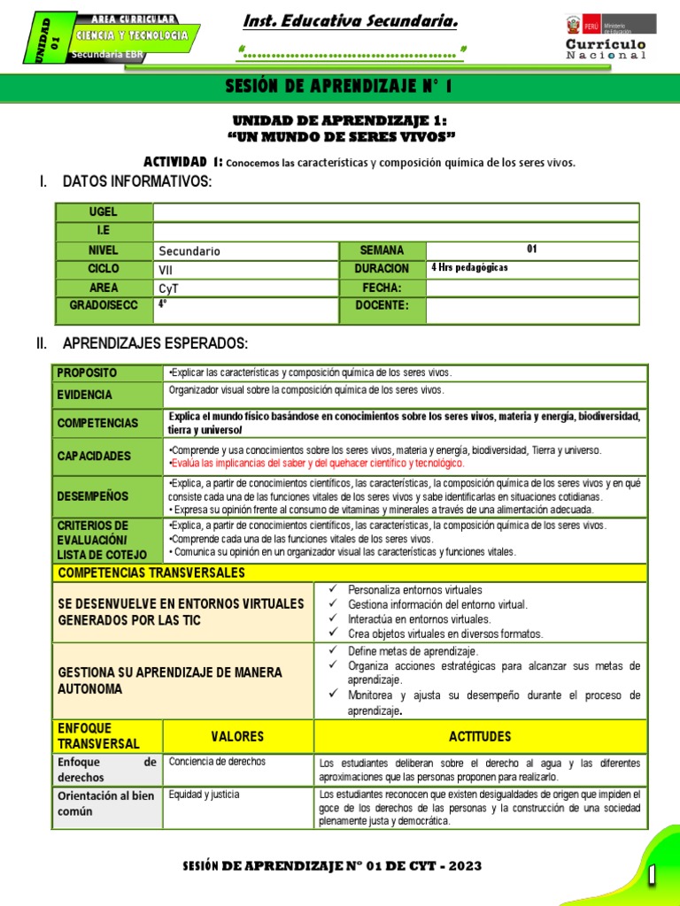 1º Ses-Act 1-Cyt U1 | PDF | Aprendizaje | Evaluación