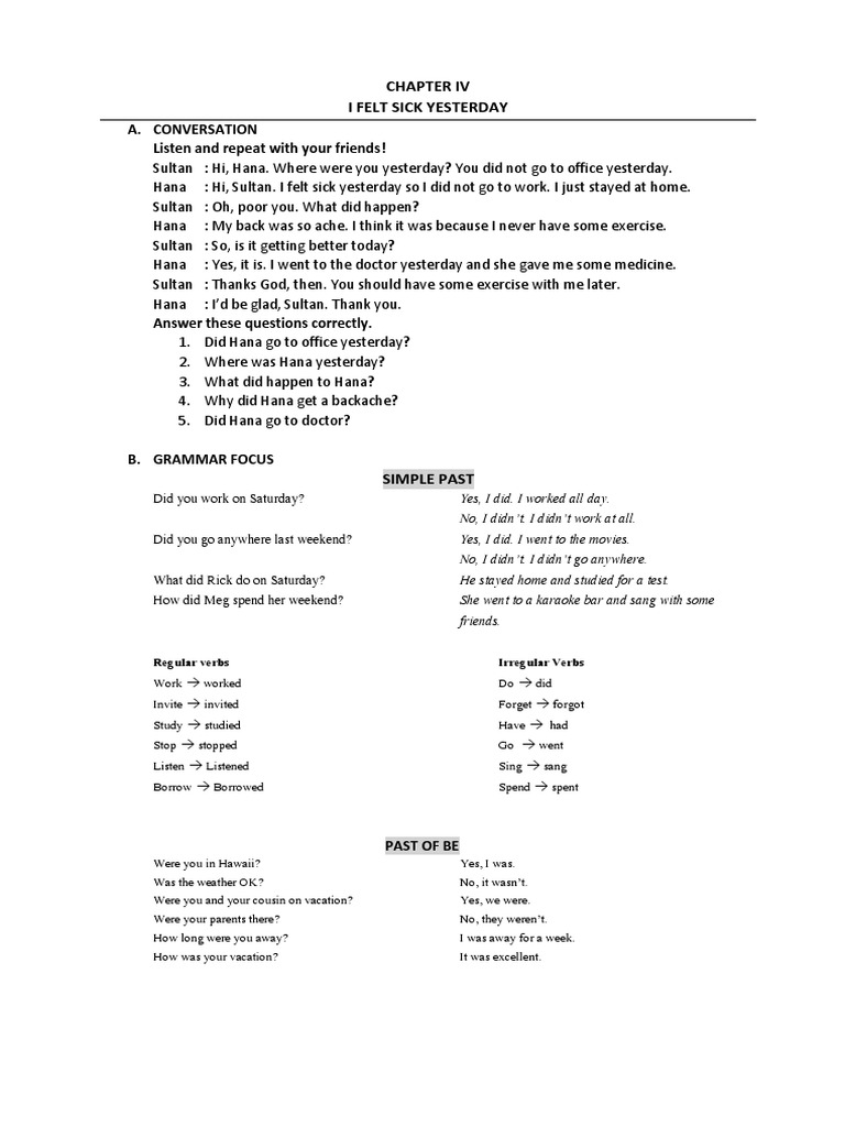Simple Past Tense Conversations Guide | PDF
