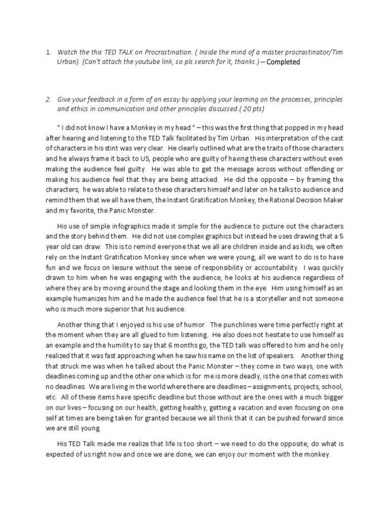 TED Talk Insights on Procrastination | PDF | Psychology | Psychological ...