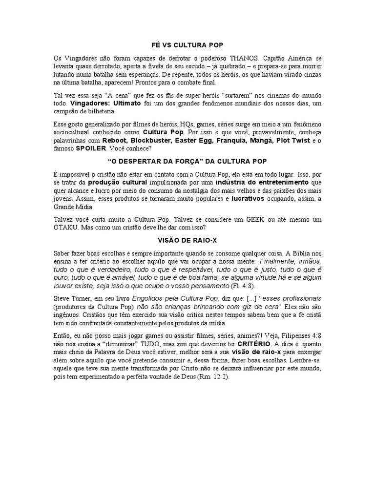 Fé e Cultura Pop - Artigo - Gênison B. G. - DNA | PDF | Jesus | Deus