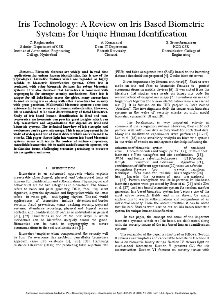 Iris Biometric Systems Review | PDF
