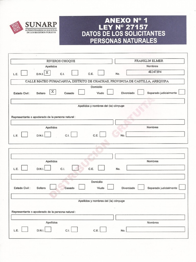 Modelo Formulario FOR 02 ANEXO Sunarp | PDF