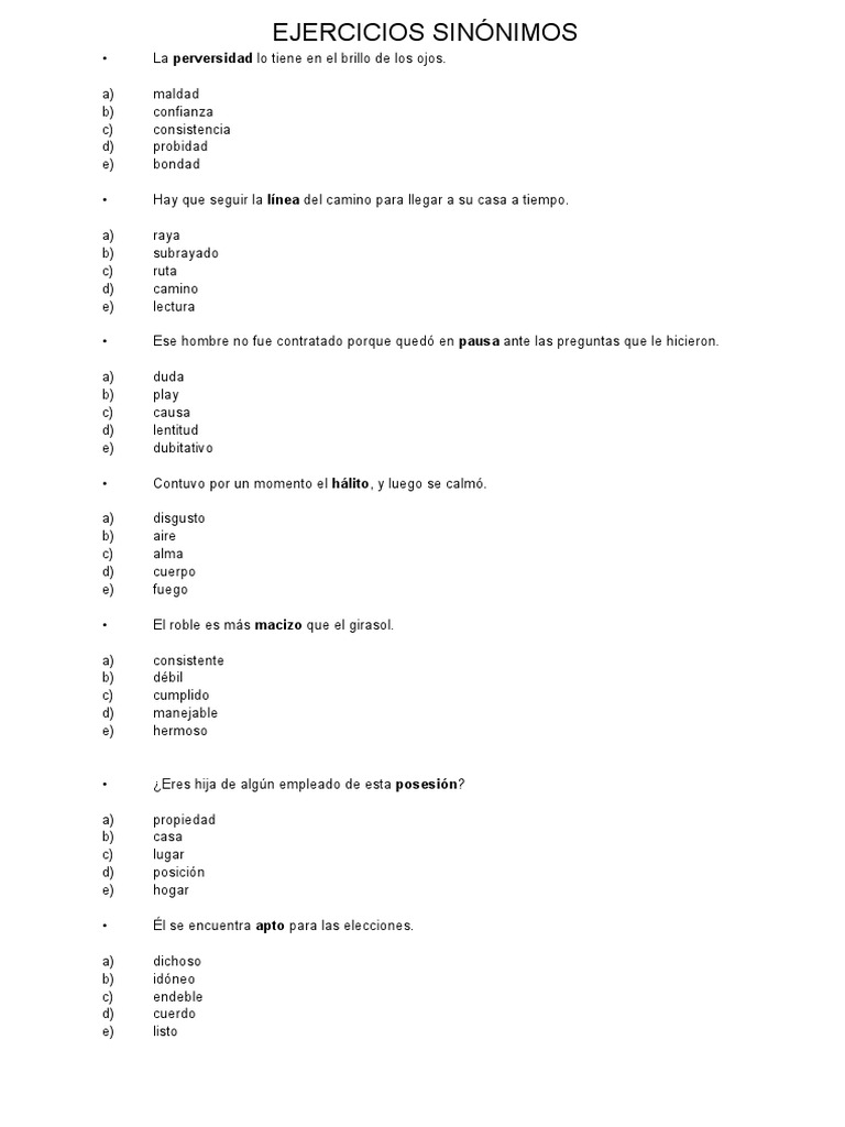 Práctica Sinónimos | PDF