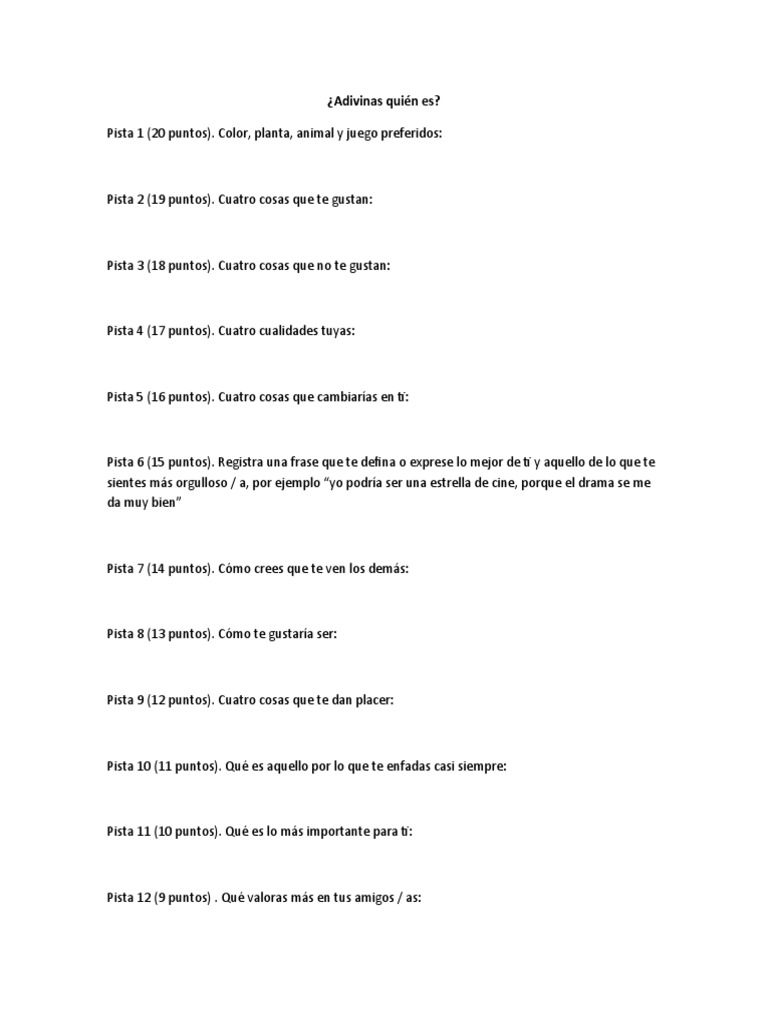 Dinámica Adivina Quién Es | PDF