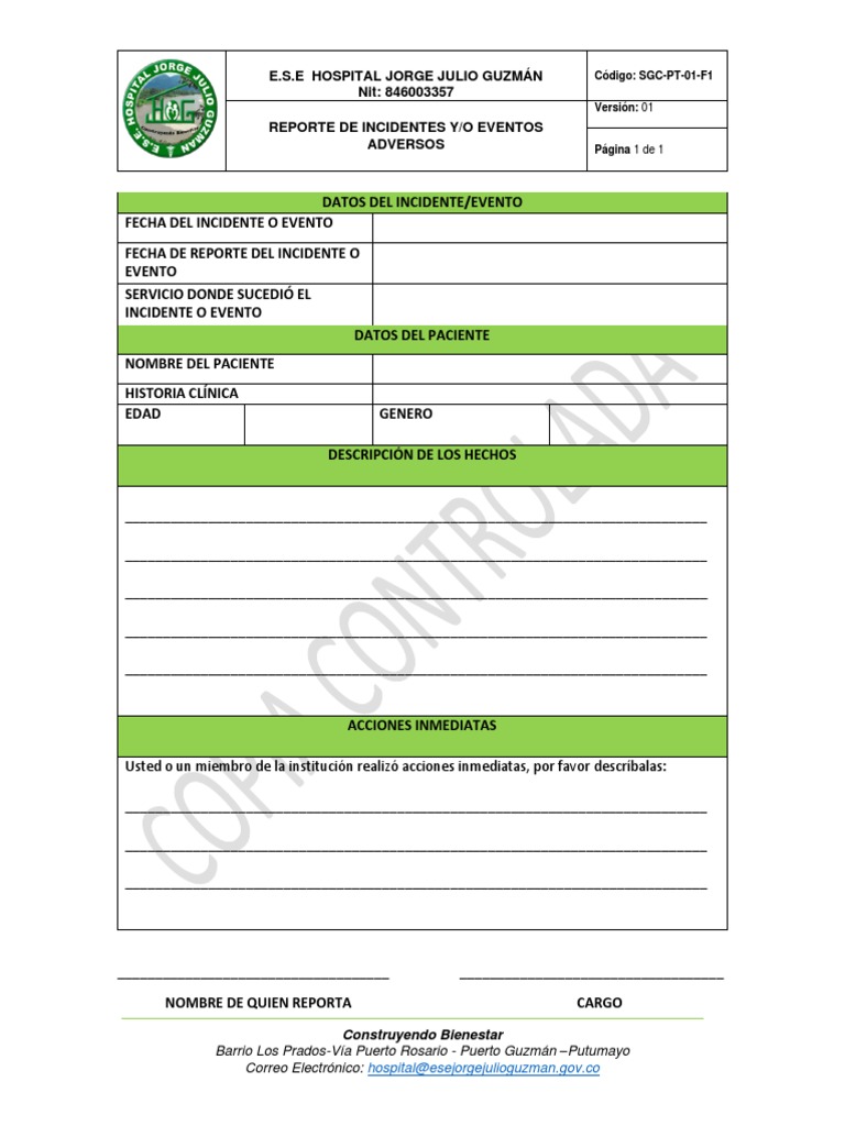 Formato Reporte Evento Adverso | PDF