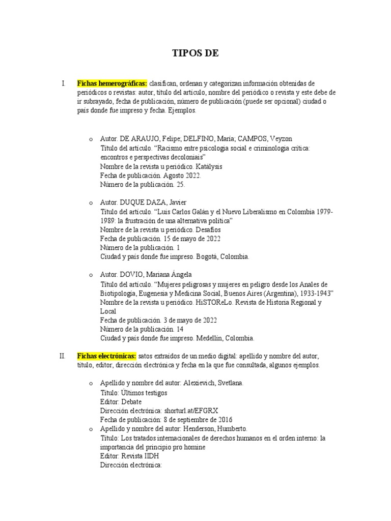 Tipos de Fichas | PDF