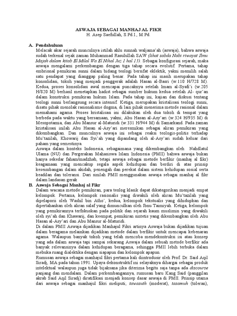 Aswaja Sebagai Manhajul Fikri | PDF