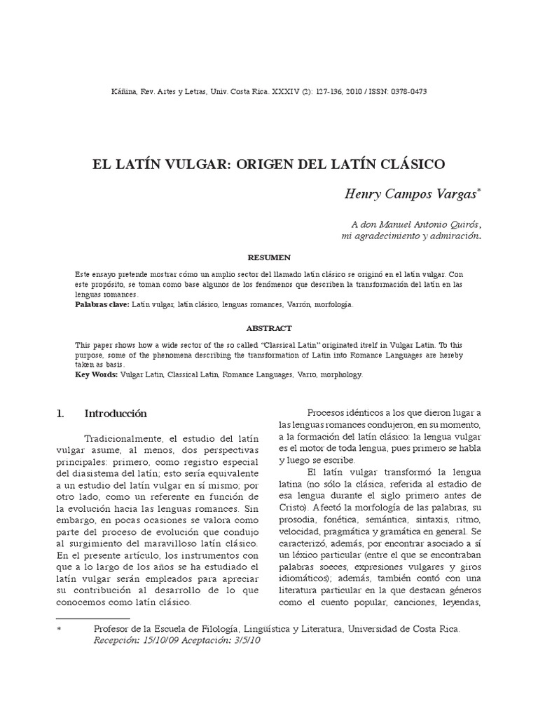 El Latin Vulgar Origen Del Latin Clasico PDF | PDF | latín | Lengua ...