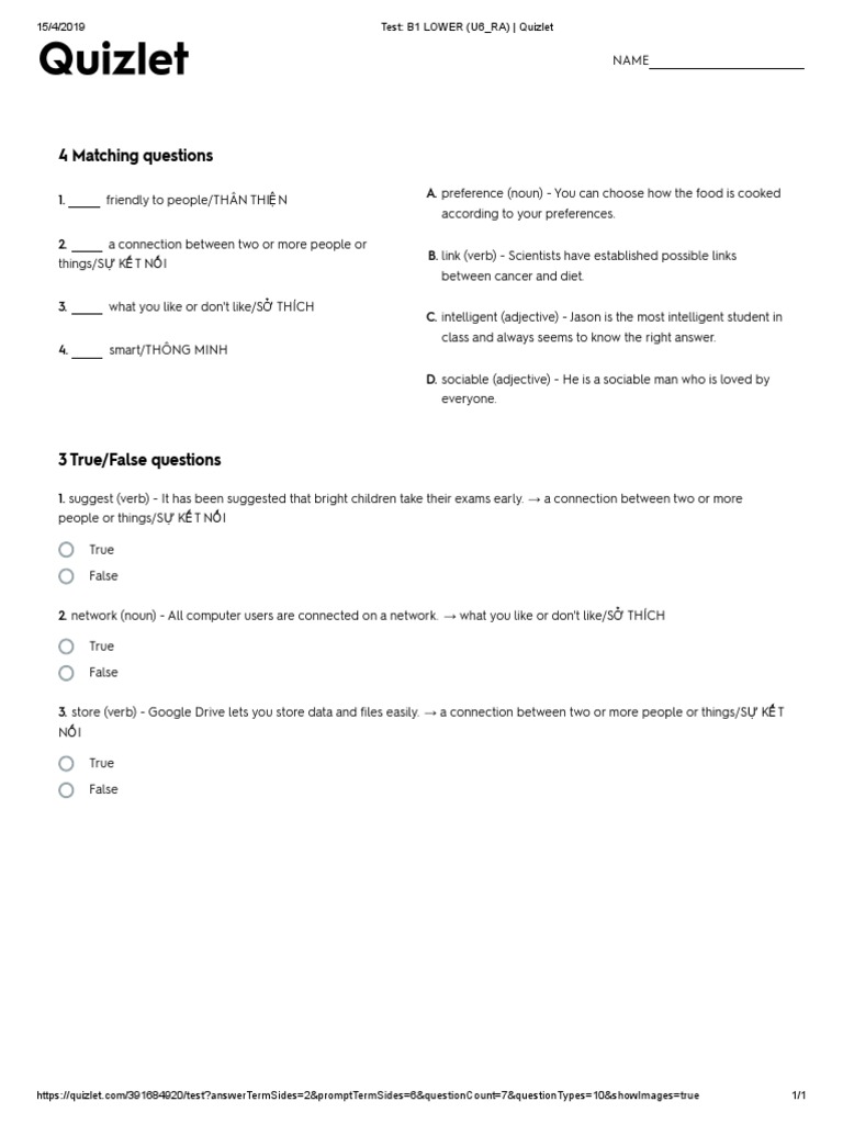 Vocab Quiz - Pathways 1 Unit 6 - Reading A PDF | PDF