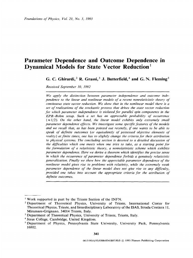Ghirardi et al. - 1993 - Parameter dependence and outcome dependence in dyn.pdf | PDF