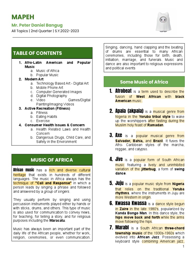 MAPEH 2nd Quarter Reviewer PDF | PDF | Camera | String Instruments