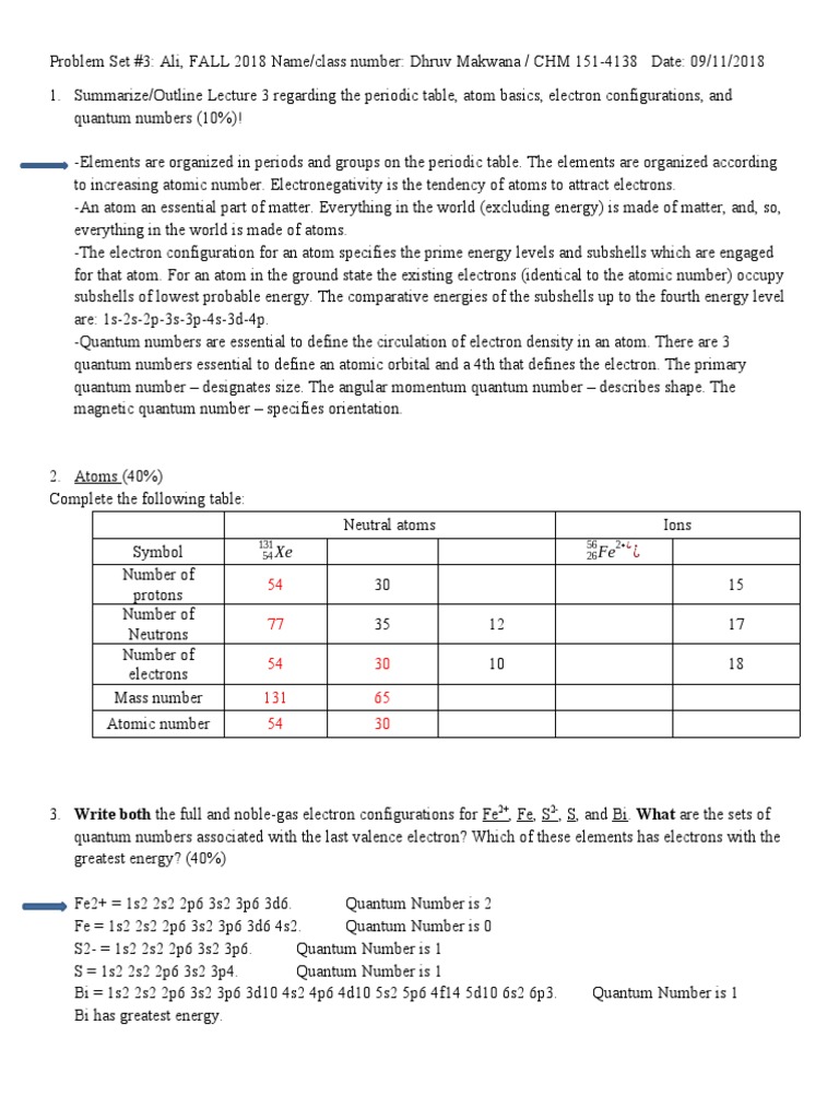 Problem Set #3: Ali, FALL 2018 electron configurations and quantum ...