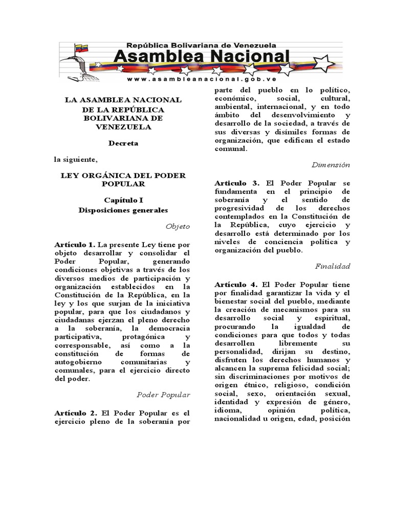 Ley Organica Del Poder Popular | PDF