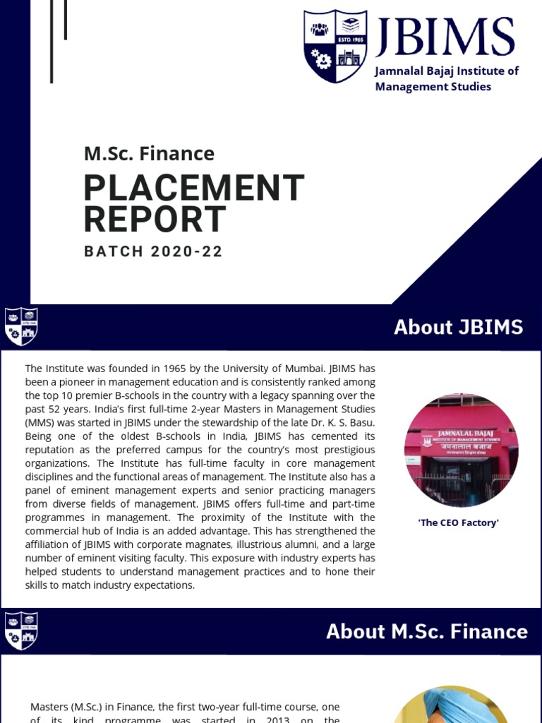 JBIMS M.Sc. Finance Placement Report 2022 | PDF