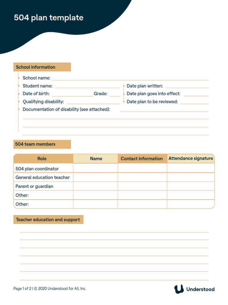 504 Sample Plan Printable ENG D4 | PDF
