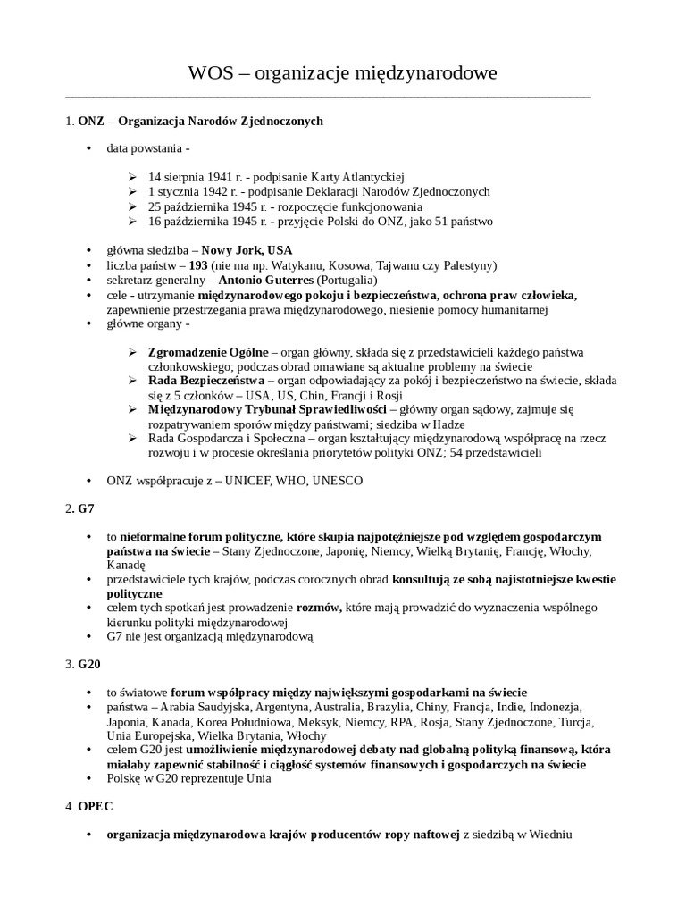 WOS - Organizacje Międzynarodowe - Odt | PDF