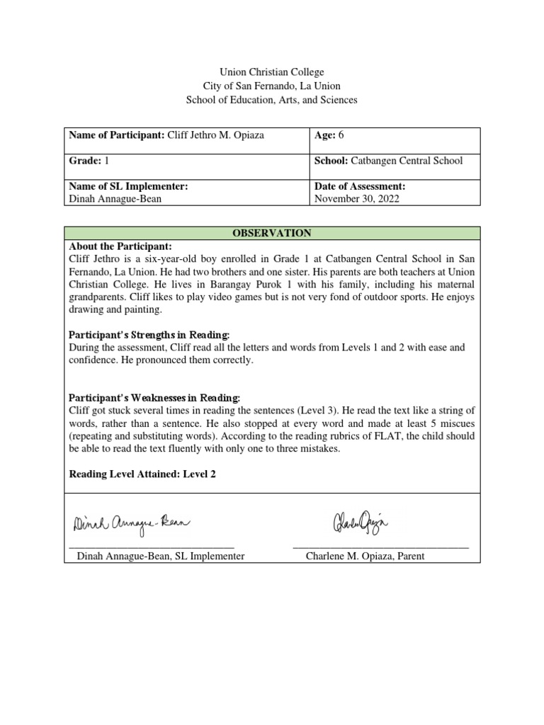 SAMPLE Observation and Assessment SL PDF | PDF | Learning Methods ...