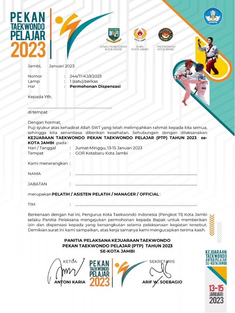 2023 - Surat - 244 - Permohonan Dispensasi Official - PTP 2023 PDF | PDF