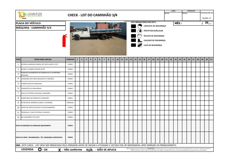 Checklist Diário para Caminhão 3/4 | PDF