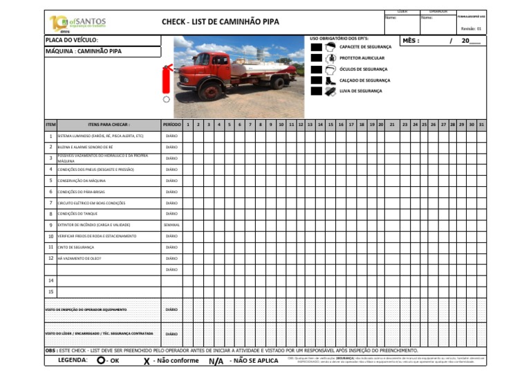 Check List de Caminhão Pipa | PDF