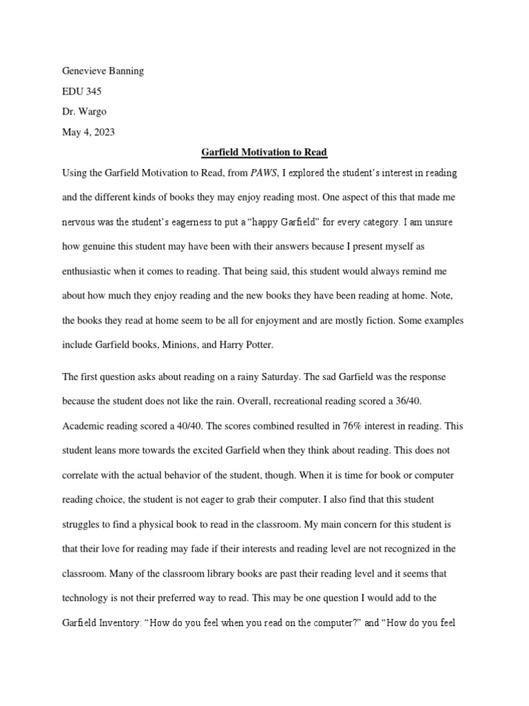 Garfield Motivation Write-Up | PDF