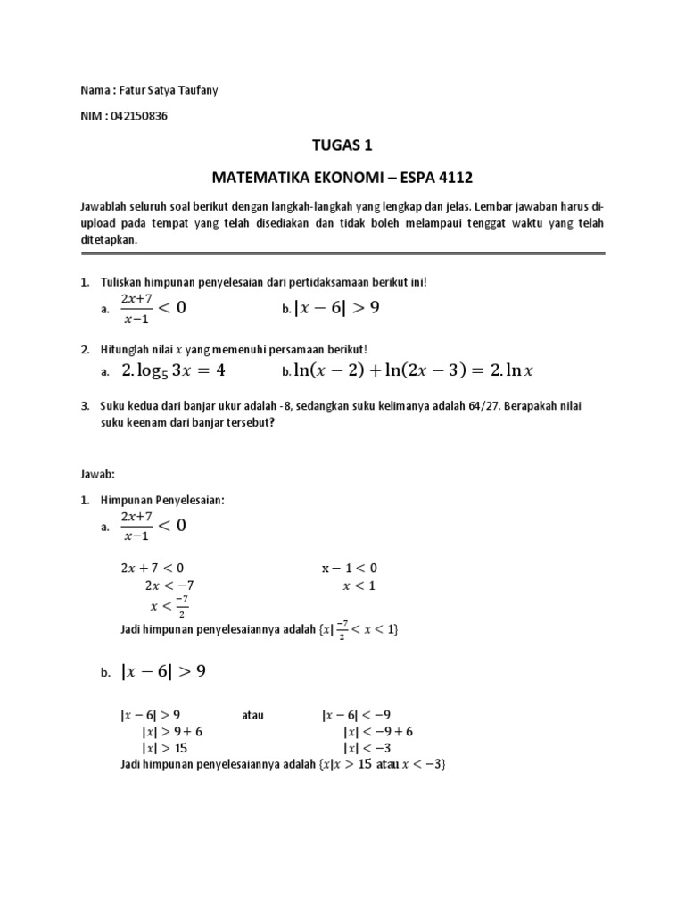 042150836-Tugas 1 Matematika Ekonomi PDF | PDF