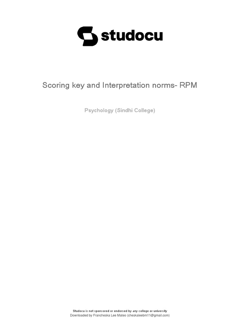 Scoring Key and Interpretation Norms RPM PDF | PDF