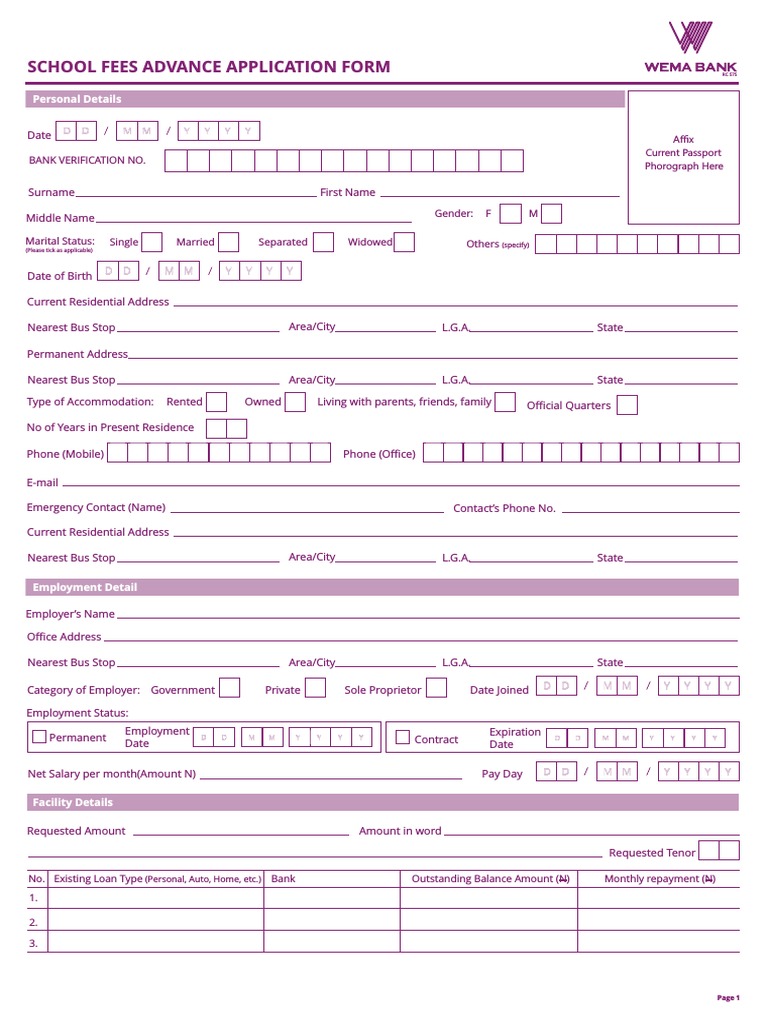 School Fees Advance Application Form 2019 | PDF | Banks | Loans