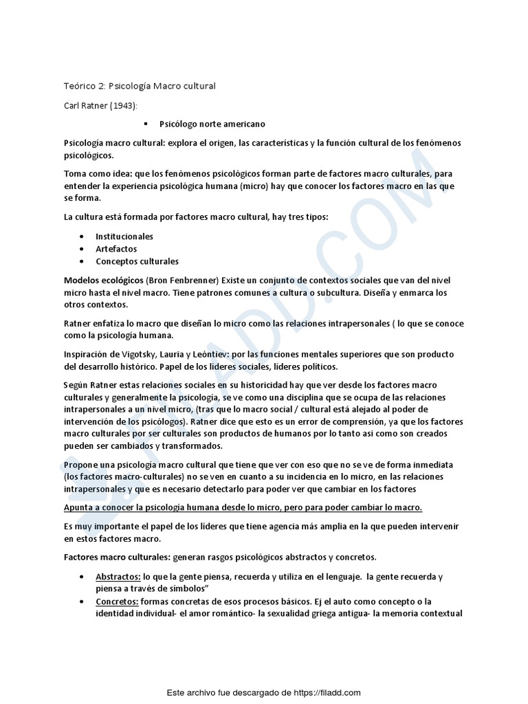 Psicología Macro Cultural de Ratner | PDF | Sicología | Comportamiento