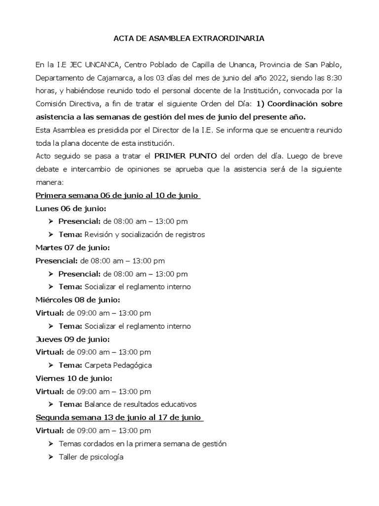 Modelo de Acta de Asamblea Ordinaria | PDF