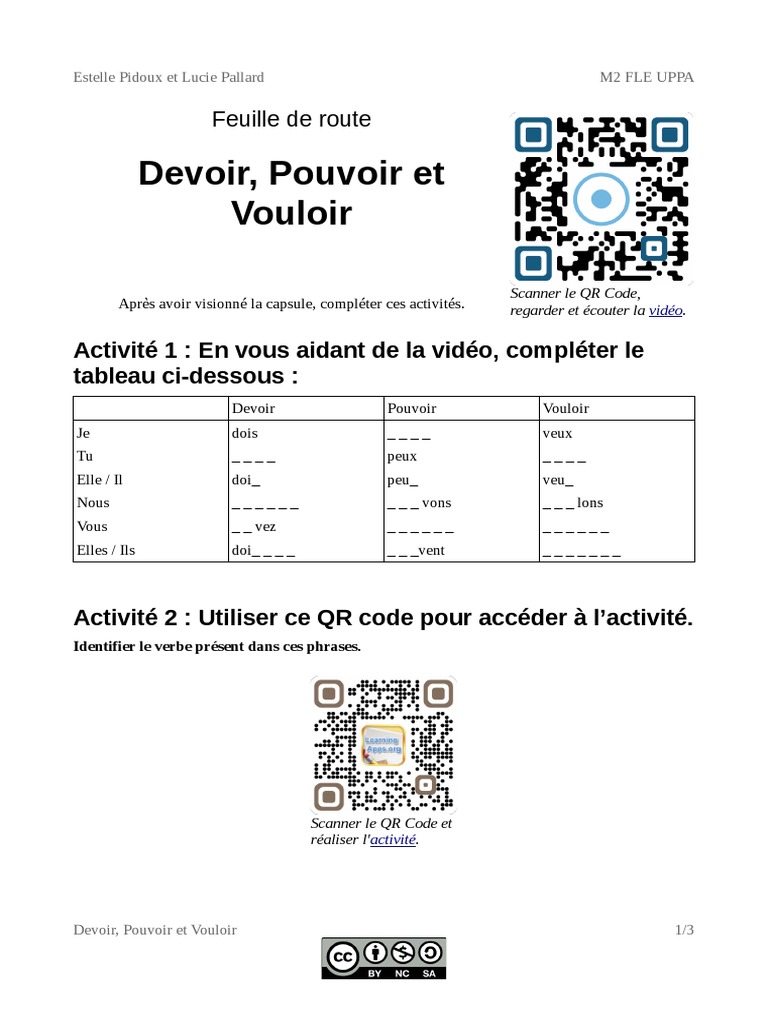 Exercices sur Devoir, Pouvoir, Vouloir | PDF | Verbe | Échecs