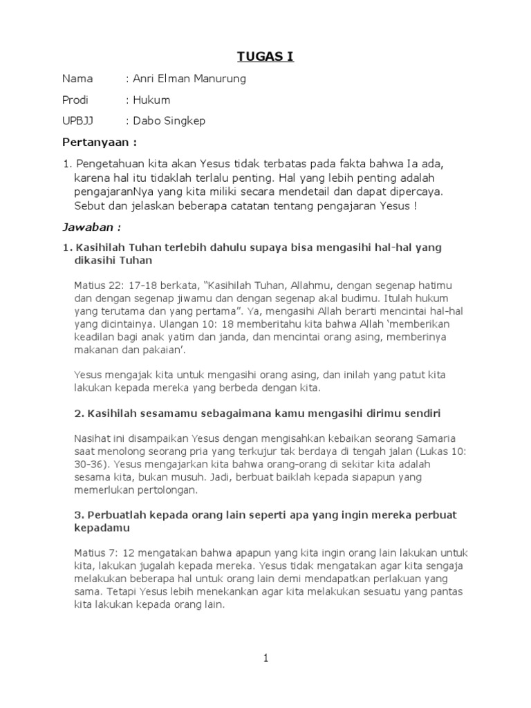 Tugas I Pendidikan Agama Kristen (Anri Elman M) | PDF